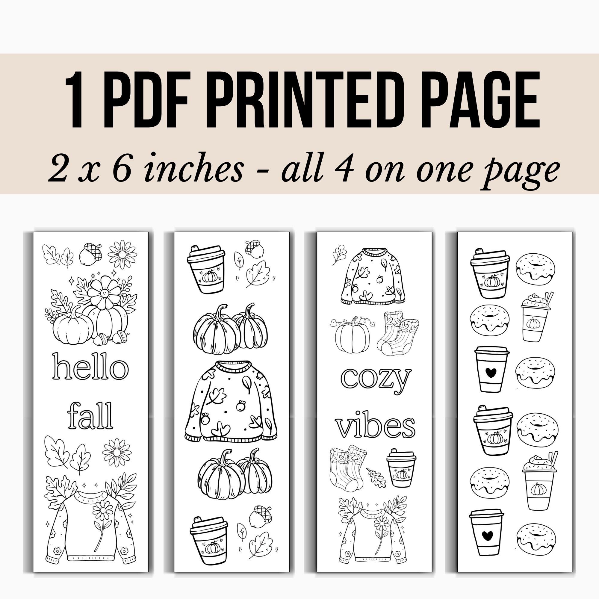 Fall Coloring Bookmark, Printable Coloring Bookmark, Digital Download ...
