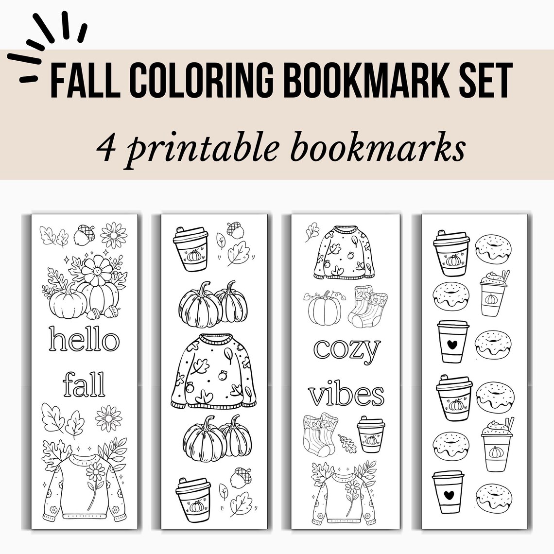 Fall Coloring Bookmark, Printable Coloring Bookmark, Digital Download ...