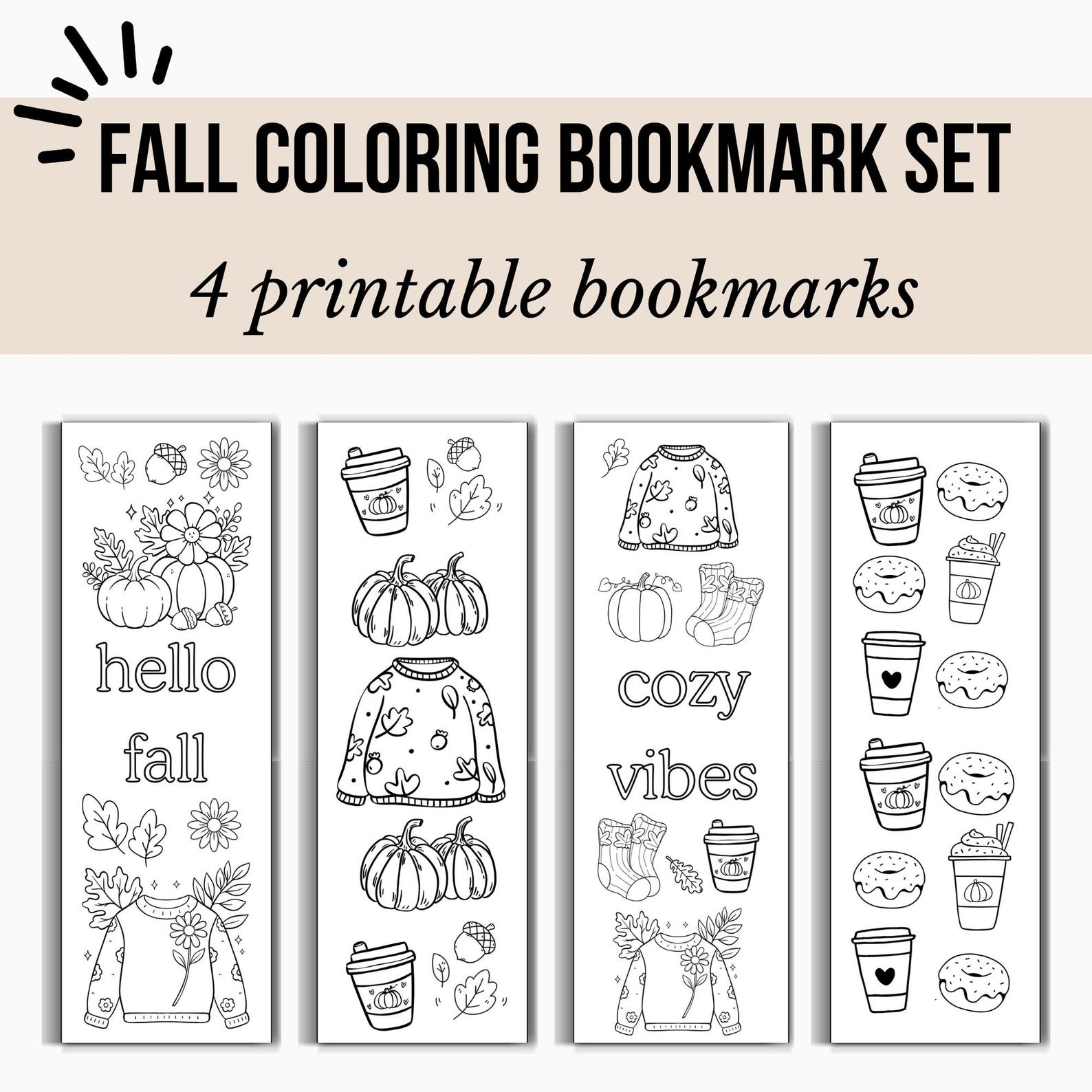 Fall Coloring Bookmark, Printable Coloring Bookmark, Digital Download ...