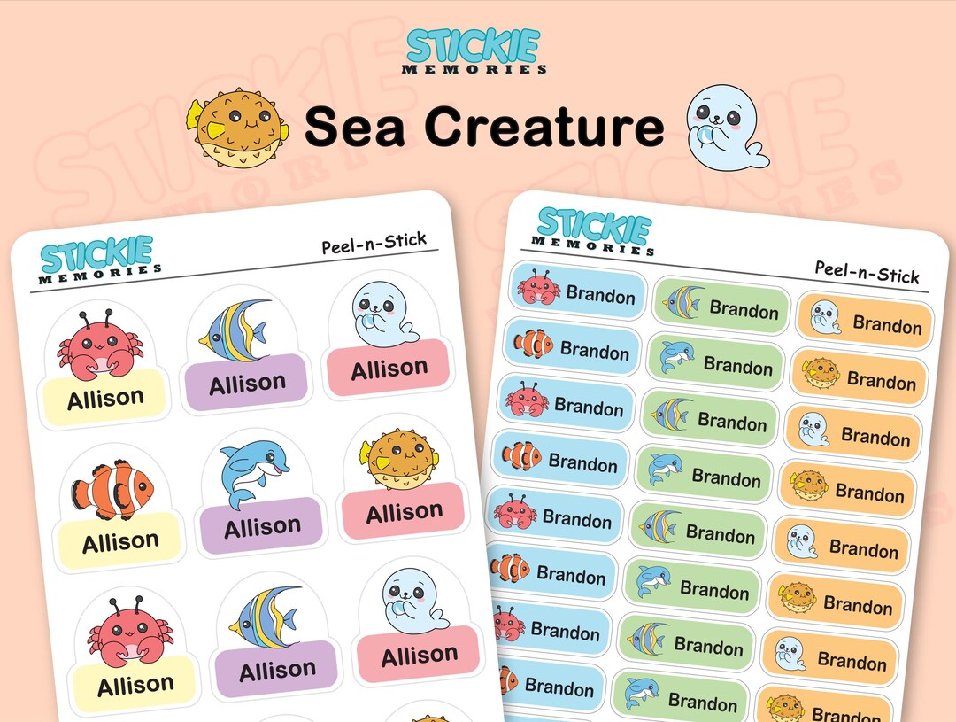 Sea Creature Theme Daycare Name Labels - Dishwasher Safe Labels ...