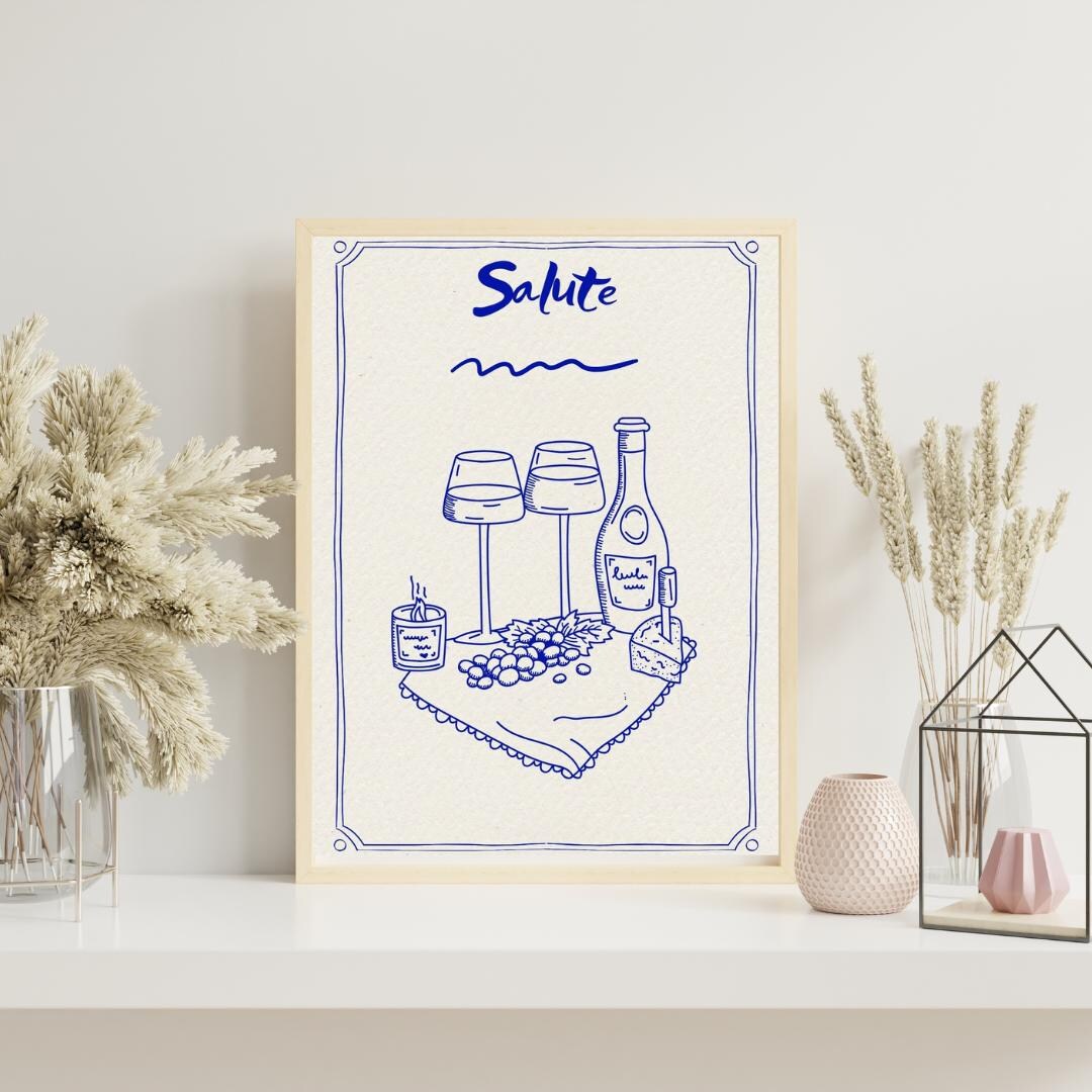 Salute Digital Print, Blue and Beige, Cheers, Wall Art - Etsy