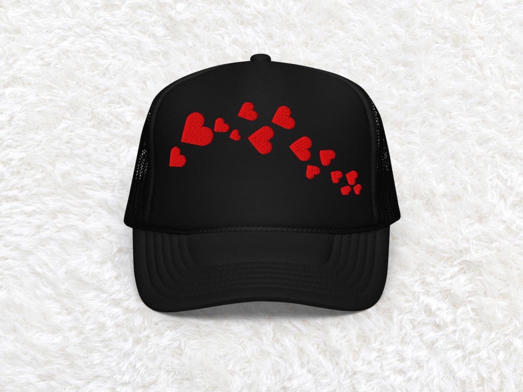 Valentine's Day Trucker Hat, Embroidered Heart Hat, Valentine's Day ...