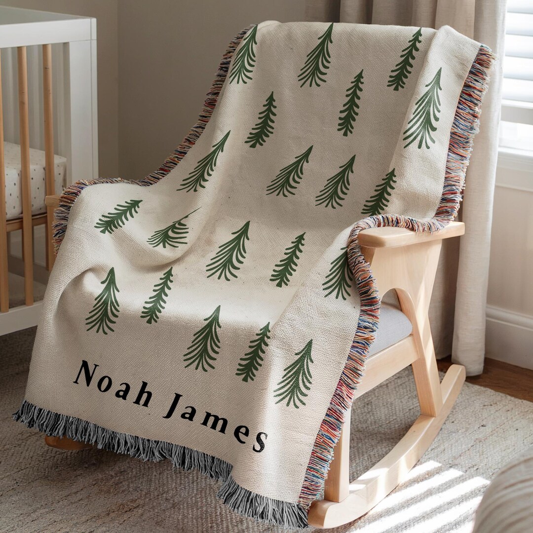 Personalized Baby Blanket Boy Woodland Forest Pine Tree Themed Nursery ...