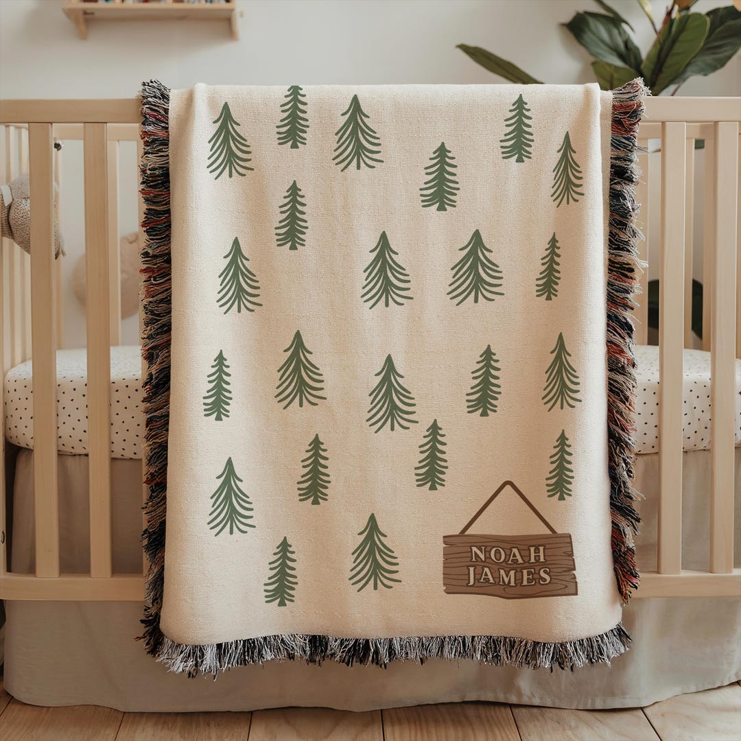Personalized Baby Blanket Woodland Forest Themed Nursery Baby Boy Name ...