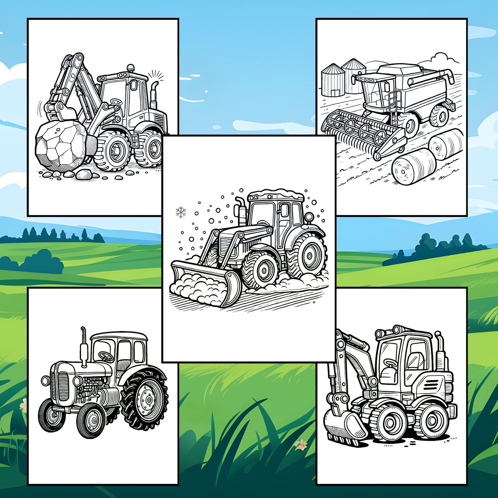 Tractor Coloring Pages Tractor Birthday Theme Party Favor Coloring ...