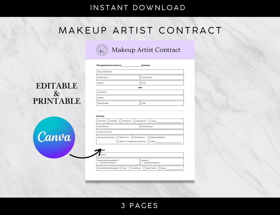 Makeup Artist Contract , Make-up Business Organizer, Beautician Service ...
