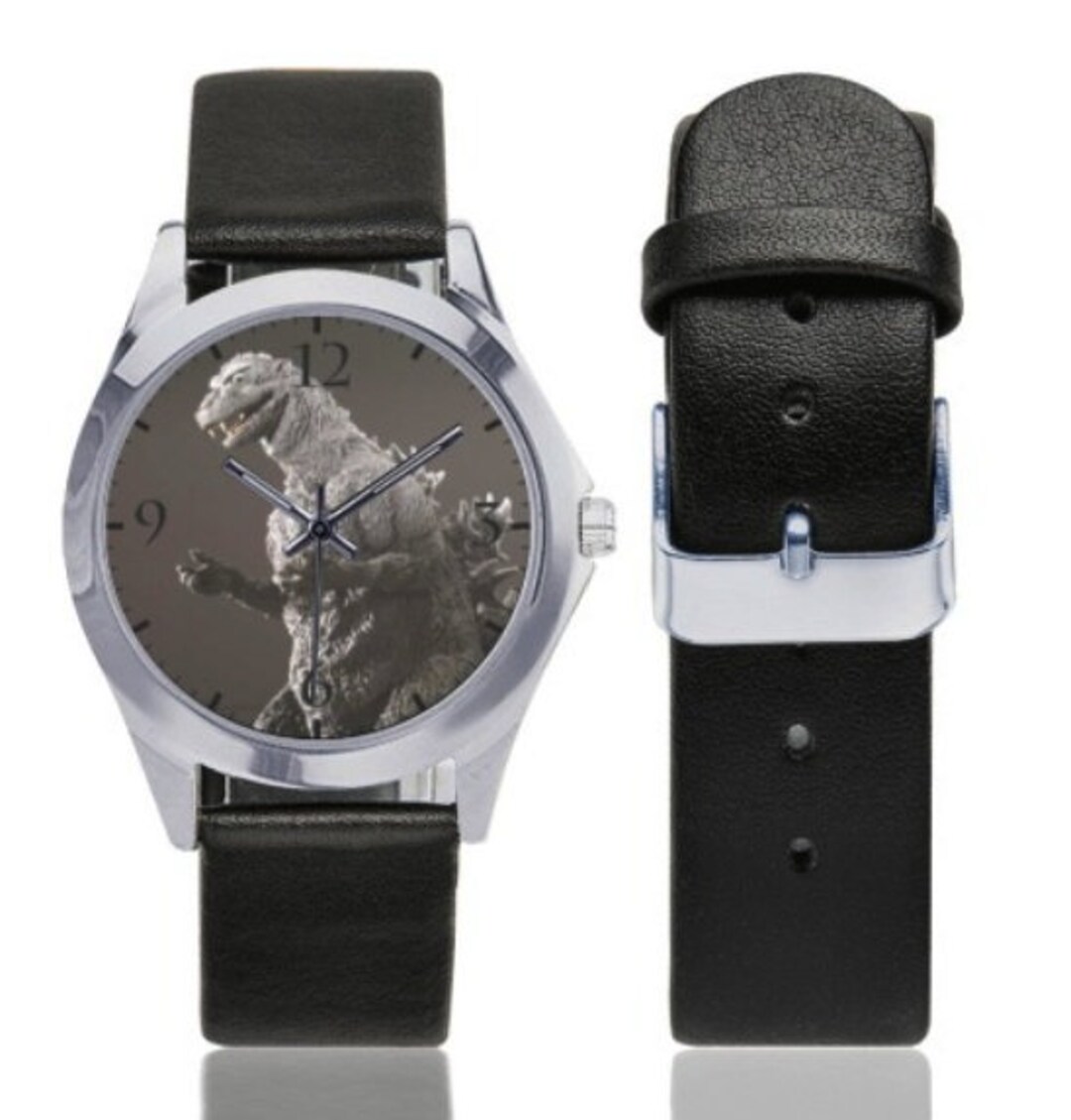 Godzilla Print Silver Tone Leather Watch - Etsy