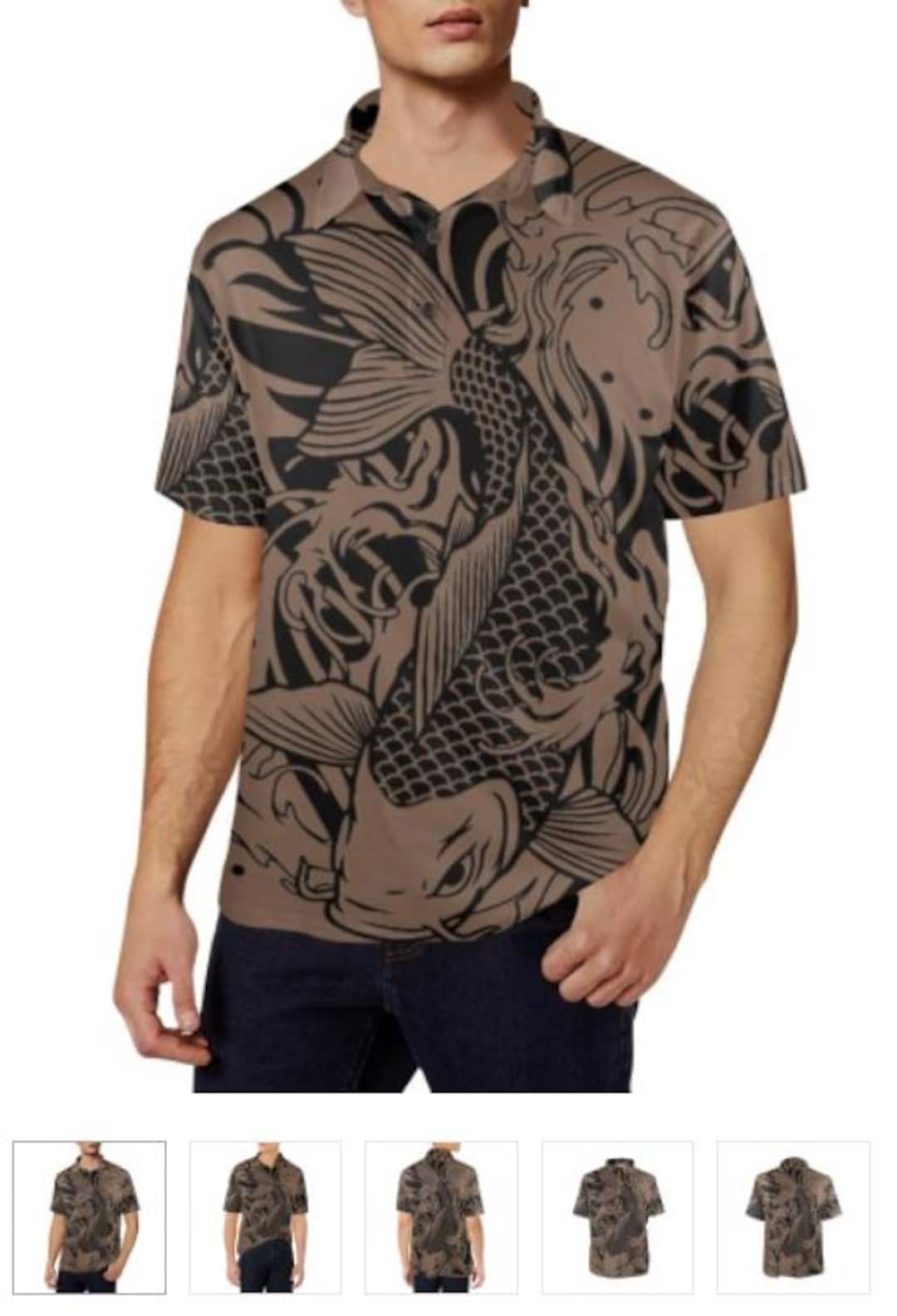 Koi Fish Print Polo Shirt - Etsy