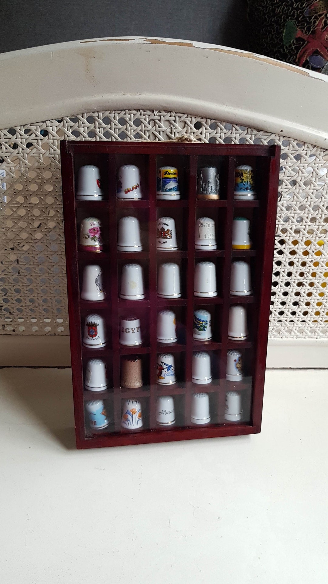 Vintage Thimble Display With 30 Vintage Souvenir Ceramic Thimbles - Etsy