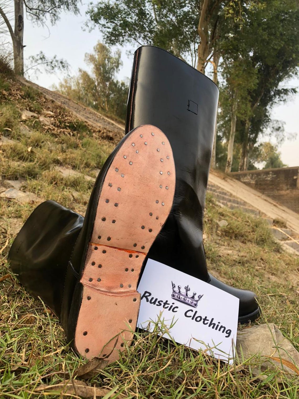 Leather Long Boots , Marching Boots Army, Horseback Riding Boots, Black ...