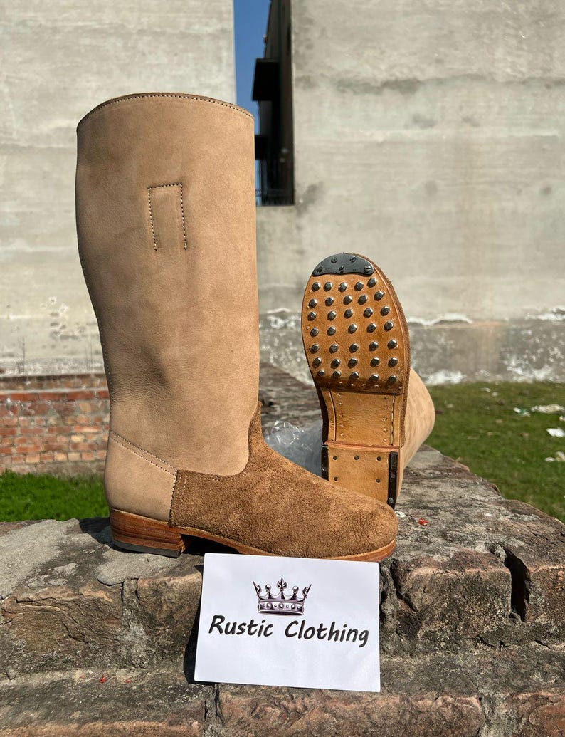 Handmade Leather Long Boots With Hobnails: German Military Style - Etsy