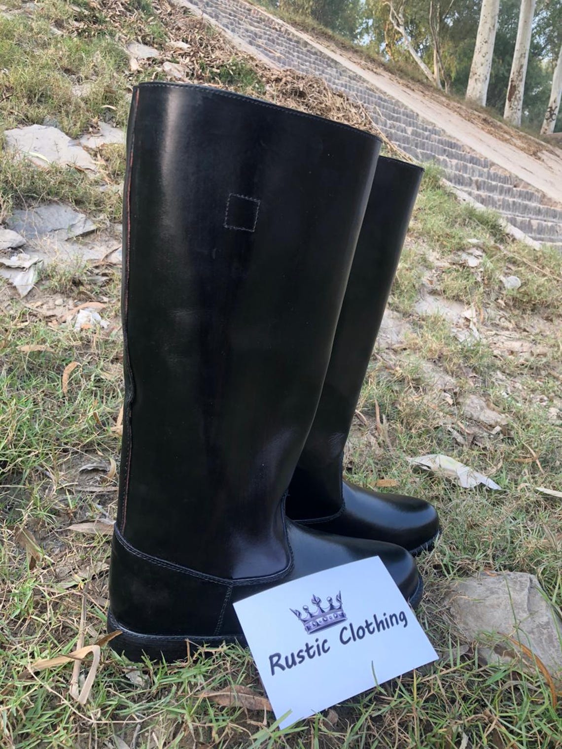 Leather Long Boots , Marching Boots Army, Horseback Riding Boots, Black ...