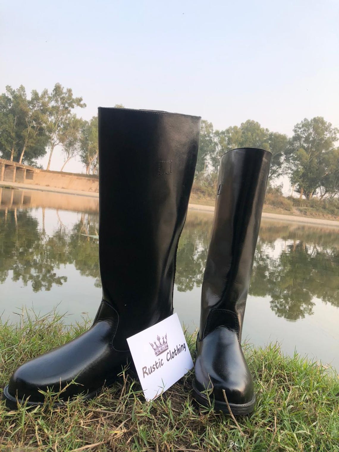 Leather Long Boots , Marching Boots Army, Horseback Riding Boots, Black ...