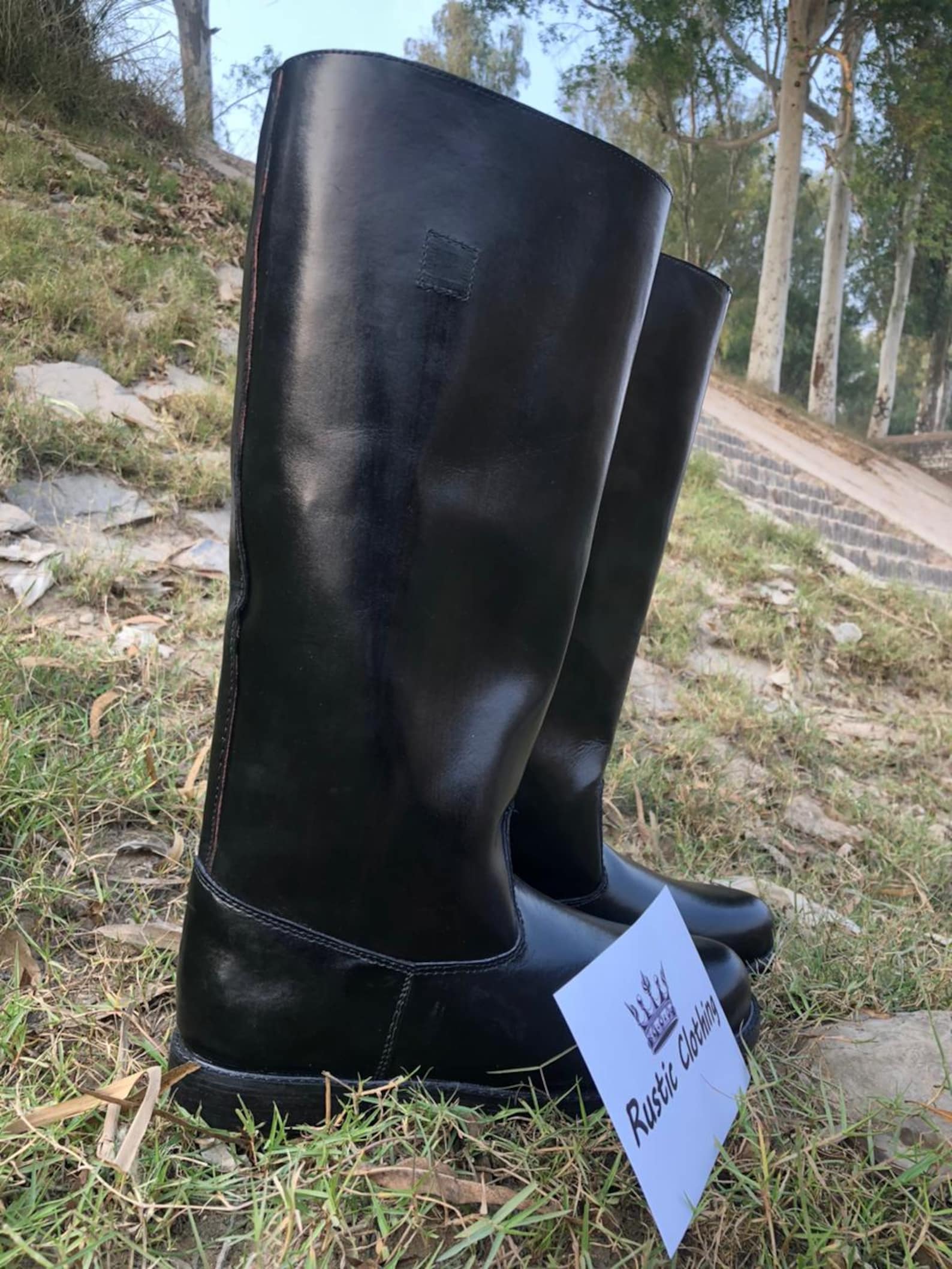 Leather Long Boots , Marching Boots Army, Horseback Riding Boots, Black ...