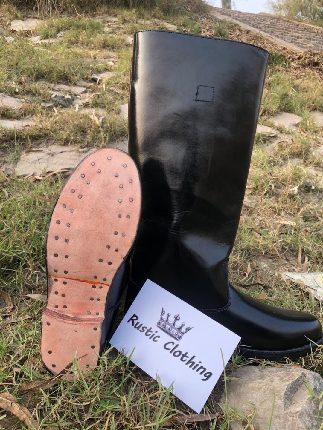 Leather Long Boots , Marching Boots Army, Horseback Riding Boots, Black ...