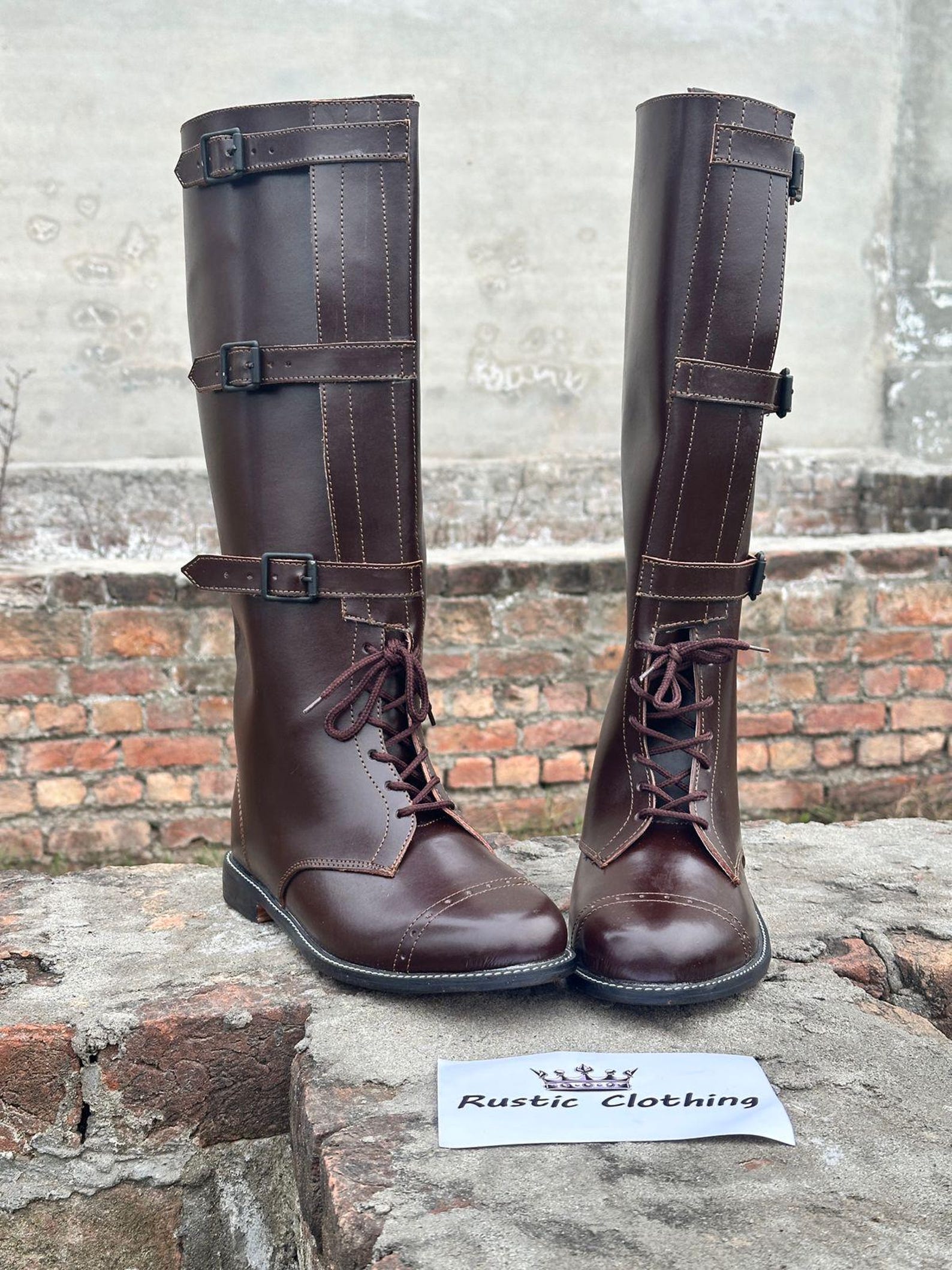 Handmade Brown Leather Cavalry Boots: US M40 Three Buckle Riding Boots ...