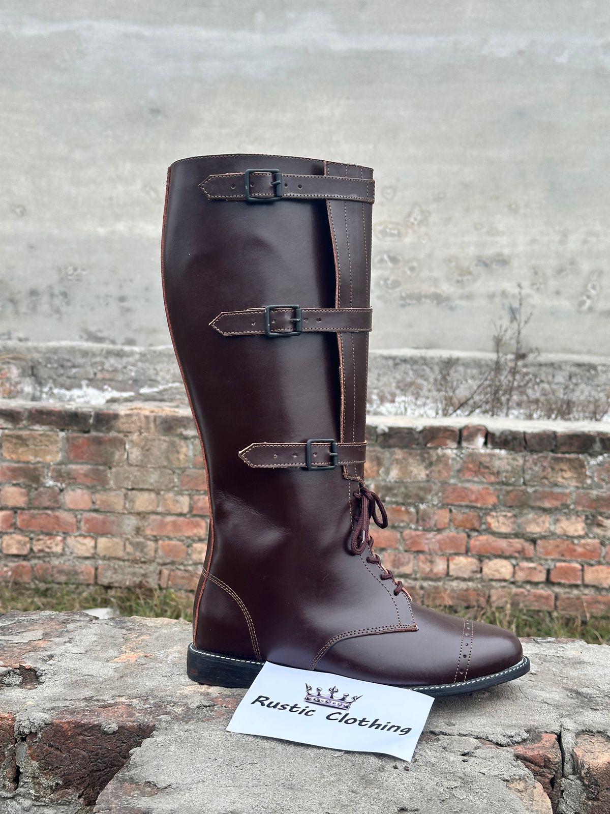 Handmade Brown Leather Cavalry Boots: US M40 Three Buckle Riding Boots ...