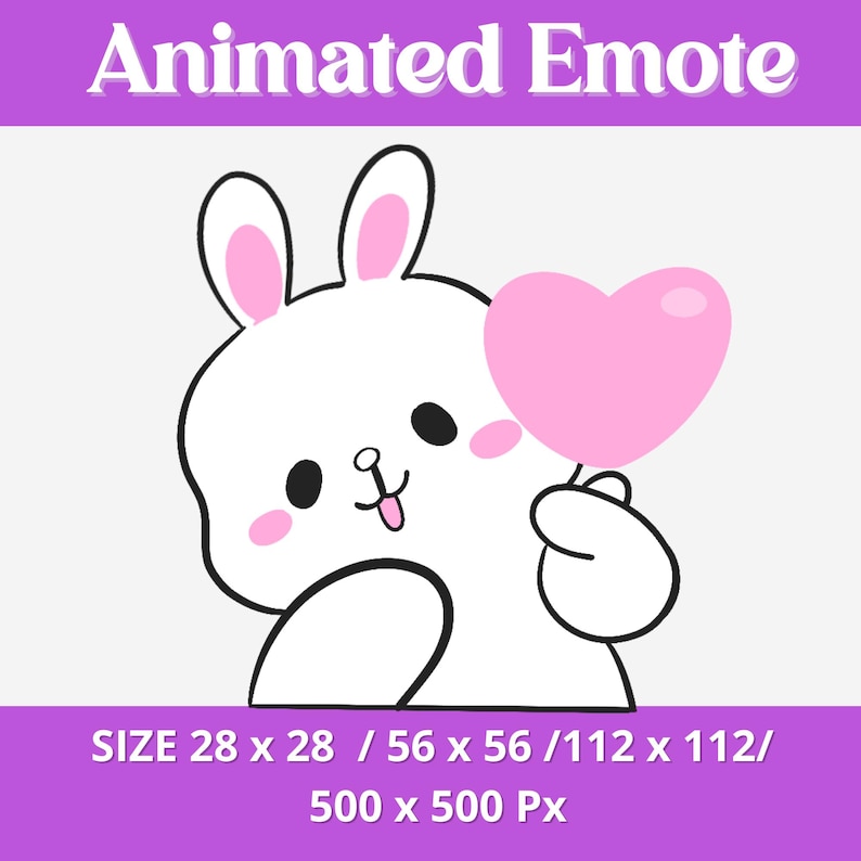 Cute Bunny Animated Emote | Heart Emote | Love Emoji | Kawaii White ...