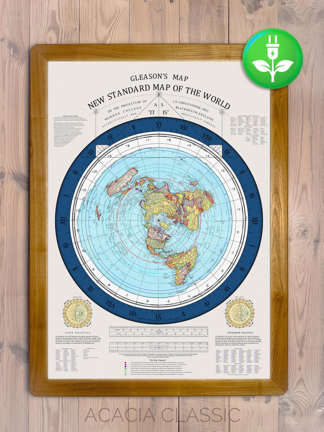 Wall Composition "gleason's Map" in a LED "acacia Classic" Style Frame ...