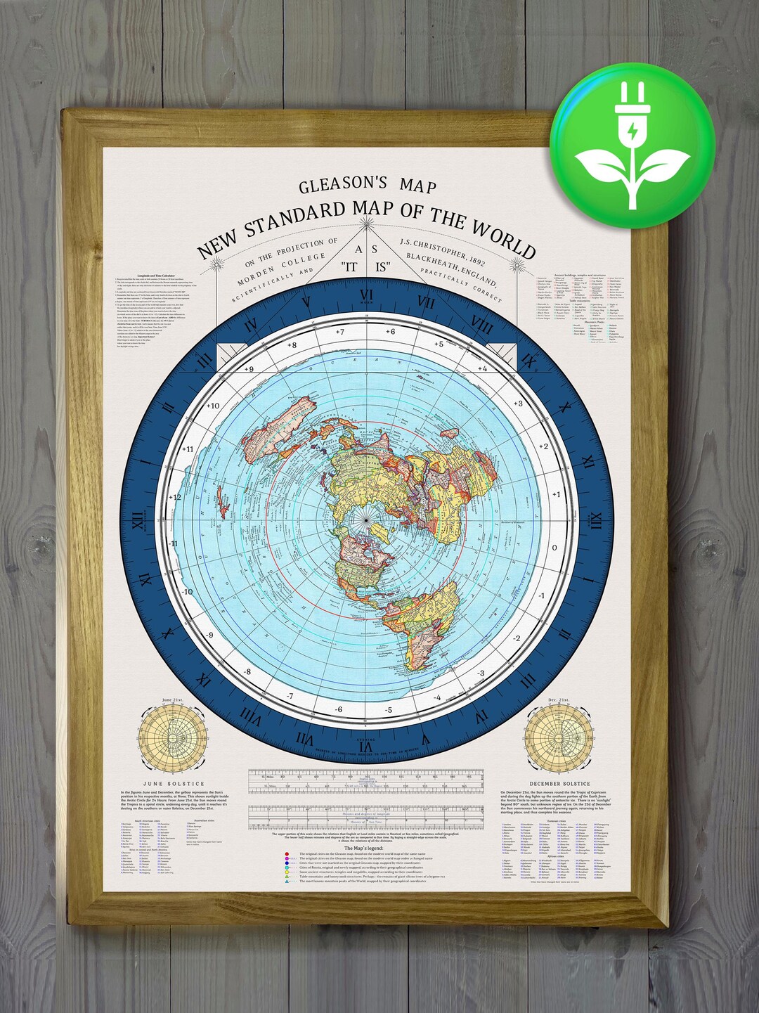 Wall Composition gleason's Map in a LED modernized Oak Style Frame - Etsy