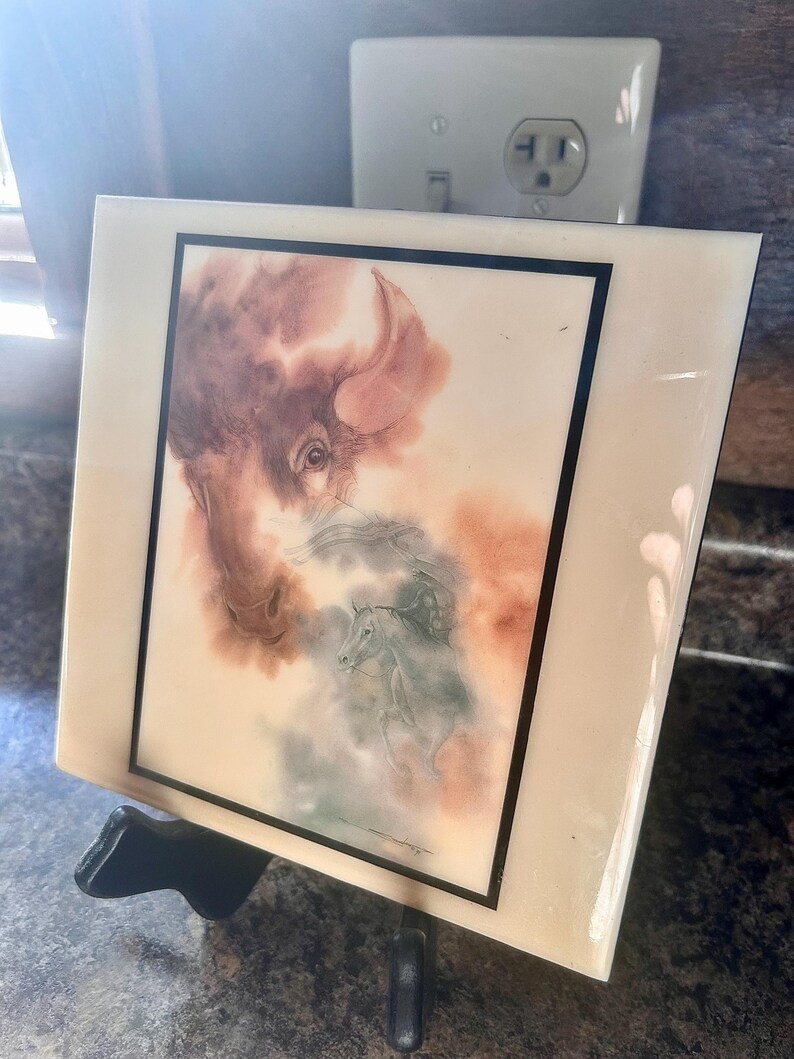 Bison Ceramic Tile Wall Art: Plains Thunder, Sepia Tone 8x8 - Etsy