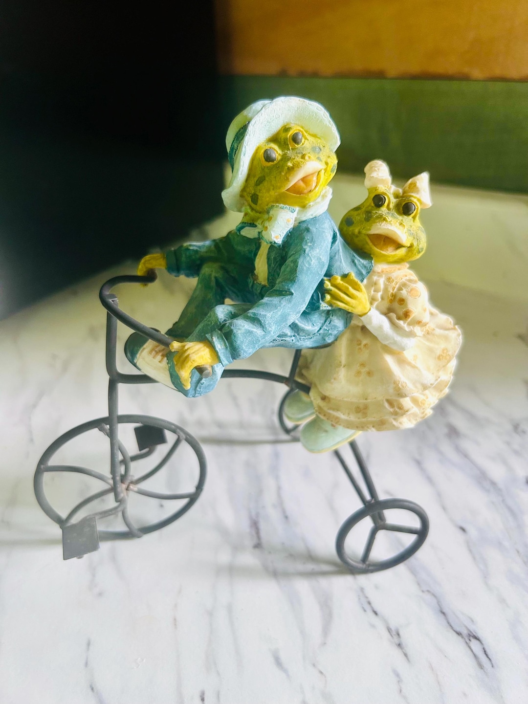 Frogs Riding Bicycle Built for Two. Combination of Painted Resin and ...