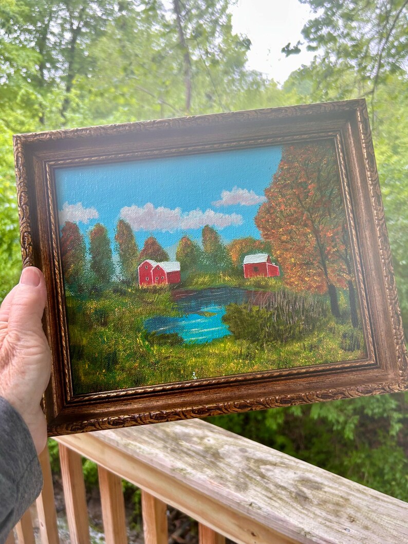 Original Barn Oil Painting in Vintage Frame – Rustic Landscape Art - Etsy
