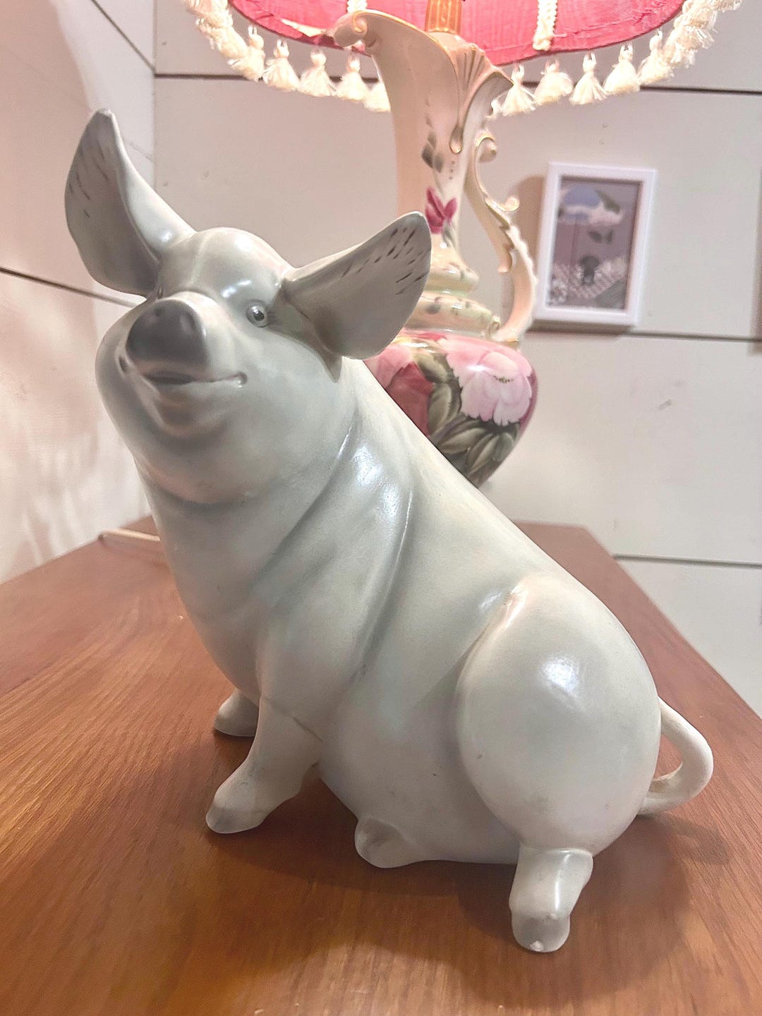 Pig-porch Kitchen Pig- 9” Tall and 9” Long-big-white-gray Spots in Ears ...