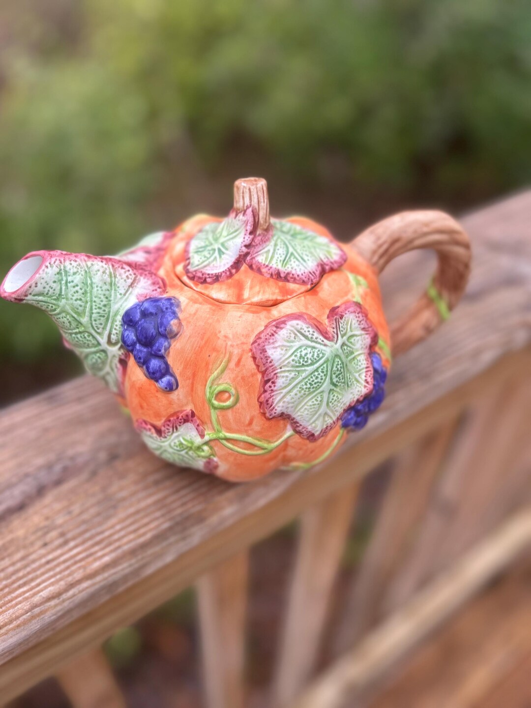 Teapot Nantucket Pumpkin. Colors of Orange Teapot, Grapes Purple, and ...