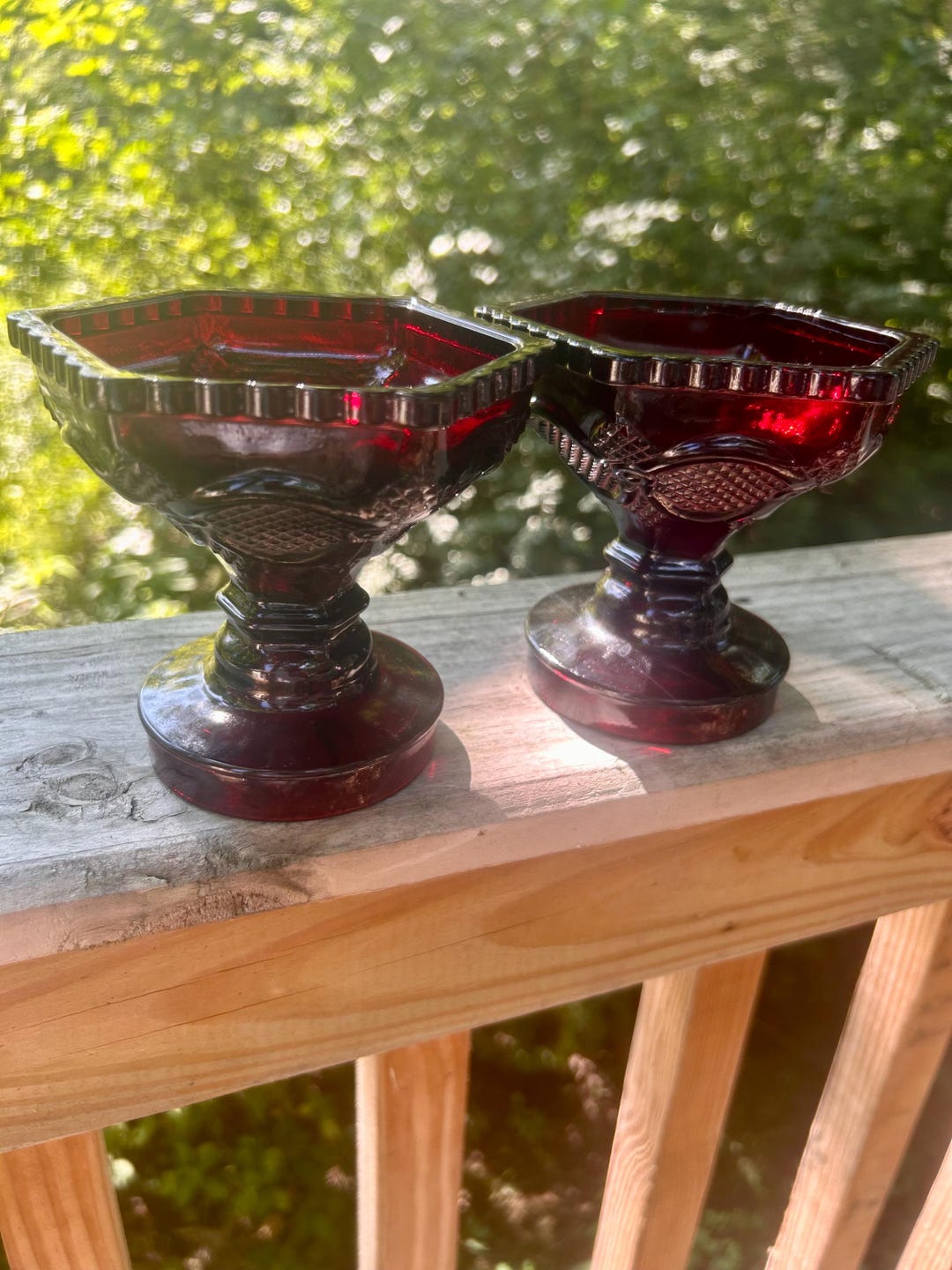 Avon-ruby Red Pressed Glass Compote Dishes: 1876 Cape Cod Collection ...
