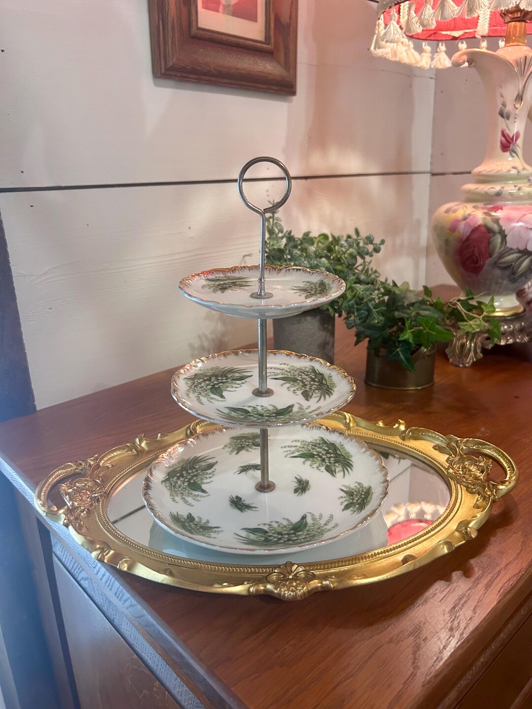 Three Tier Tray-treats-snacks--bone China-napco: 1950’s-gold Burnished ...