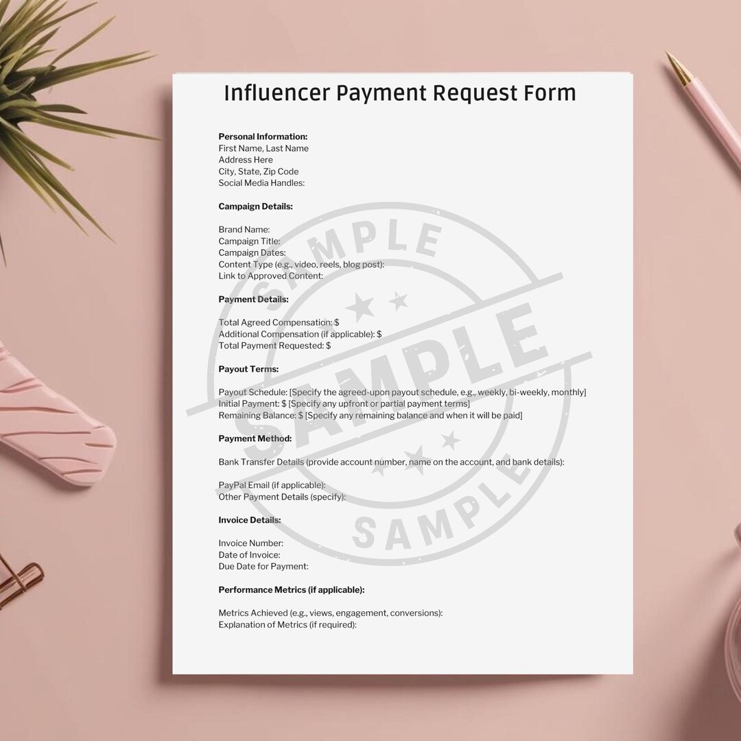 Influencer Payment Request Form Canva Template | Editable Brand Deal ...
