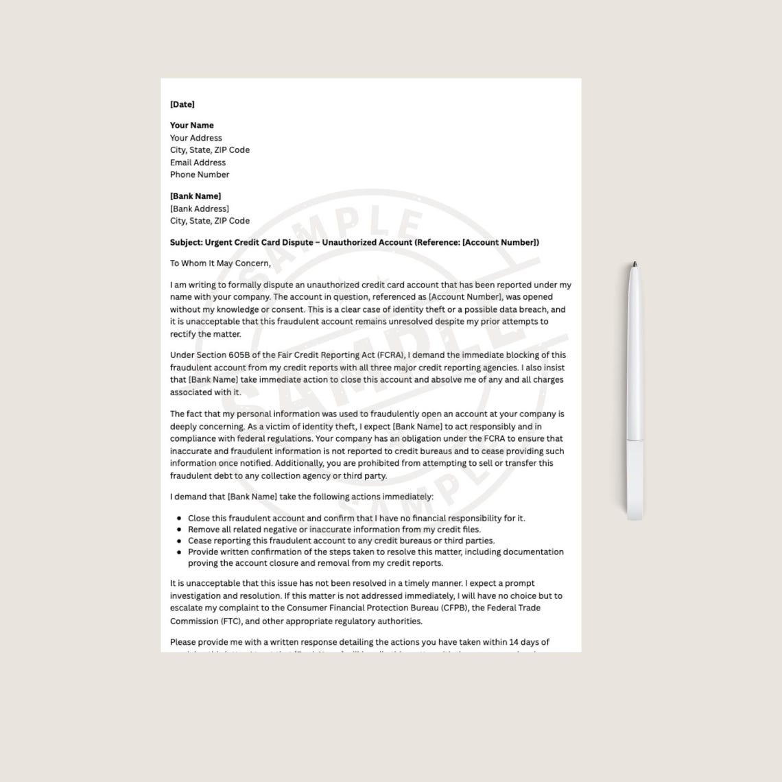 Credit Report Dispute Letter Template | Editable Google Docs | Instant ...