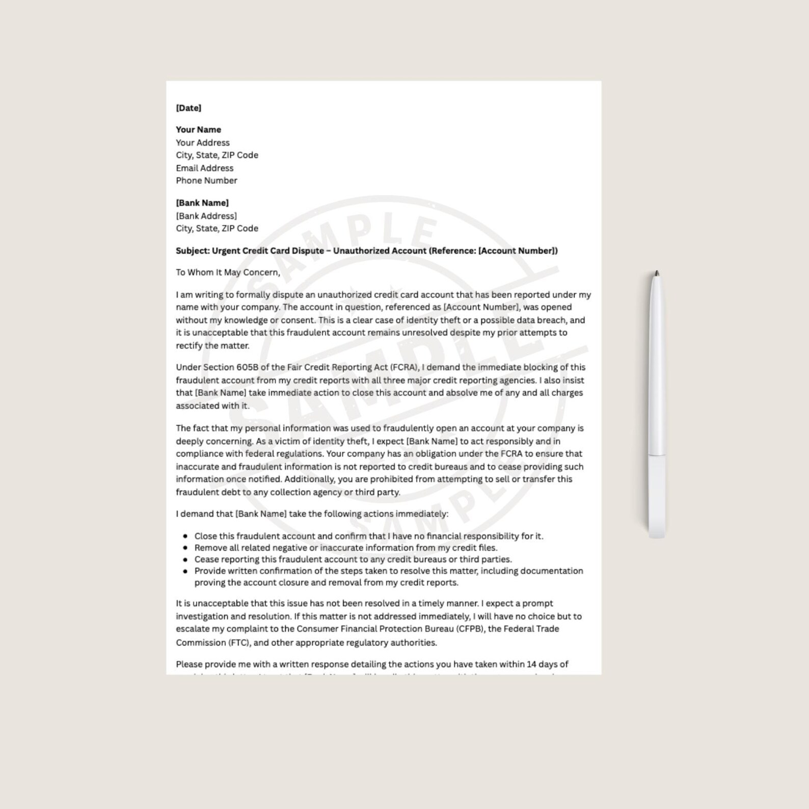 Credit Report Dispute Letter Template | Editable Google Docs | Instant ...