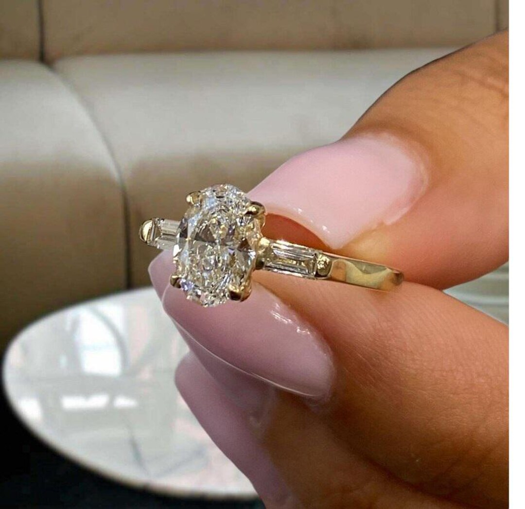 Perfect Oval Cut Diamond Proposal Ring, 14K Yellow Gold, Anniversary ...