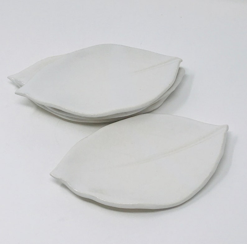 Leaf Plates, Small Plates, Set of 4 Plates, White Ceramic Plates, White ...