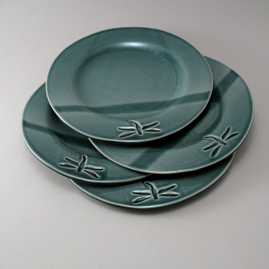 Pottery Plate, Dessert Plates, Ceramic Salad Plate, Set of 4 Plates ...