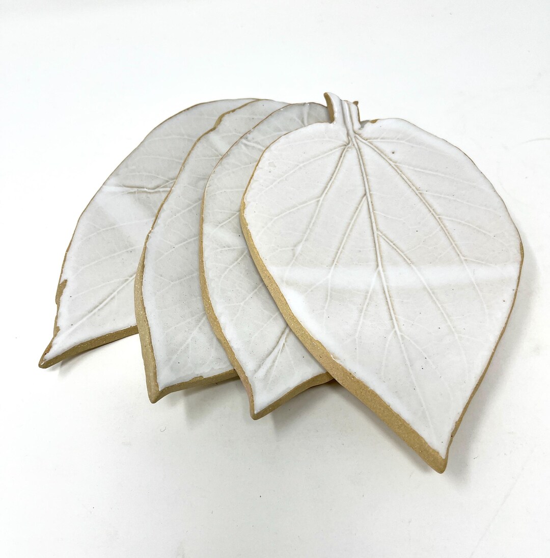 Leaf Plates, Tapas Plates, Set of 4, Appetizer Plates, White Pottery ...