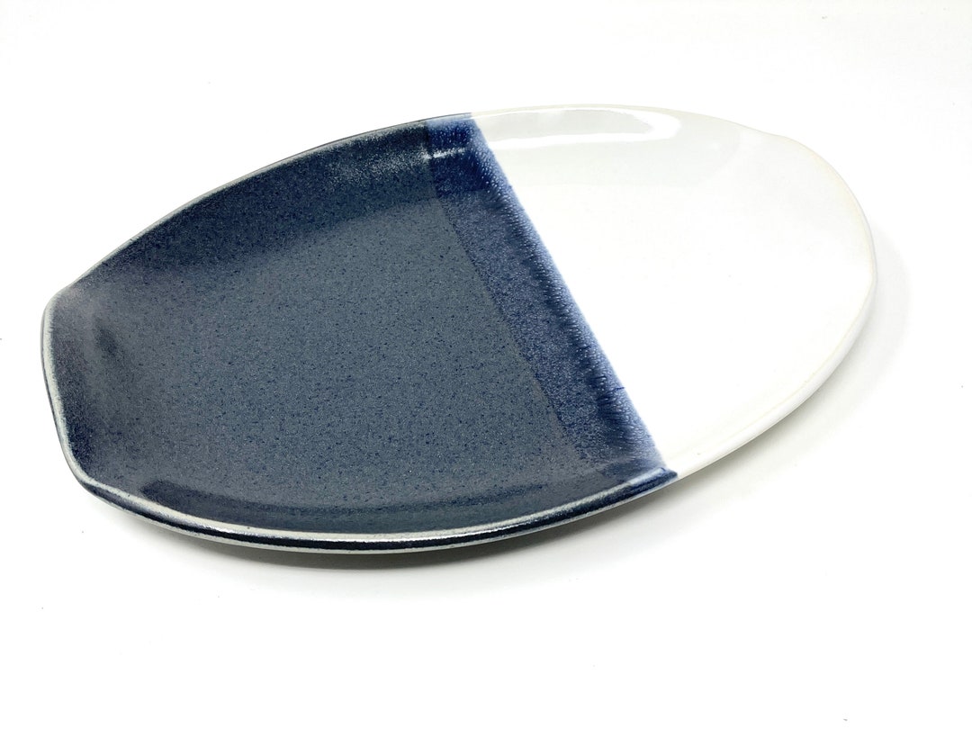 Oval Serving Platter-blue and White Platter-handmade Pottery Platter ...