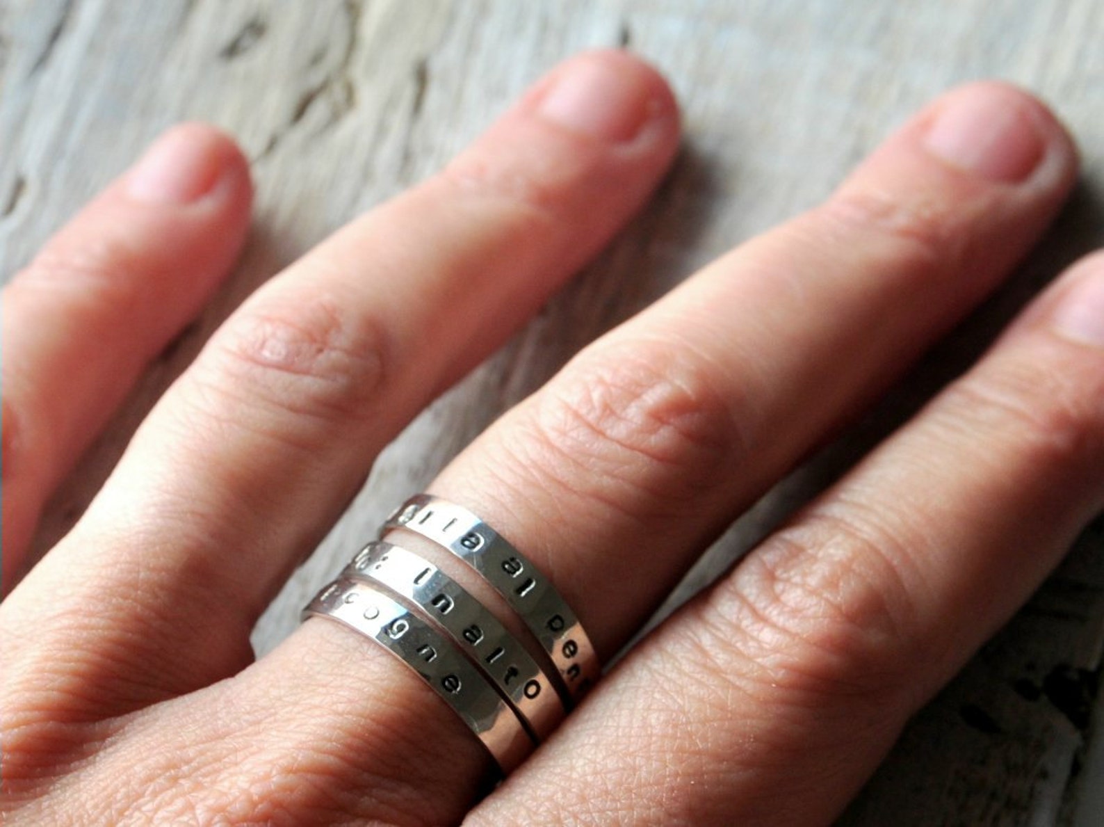 Stamped Sterling Silver Rings Set of Three Custom - Etsy