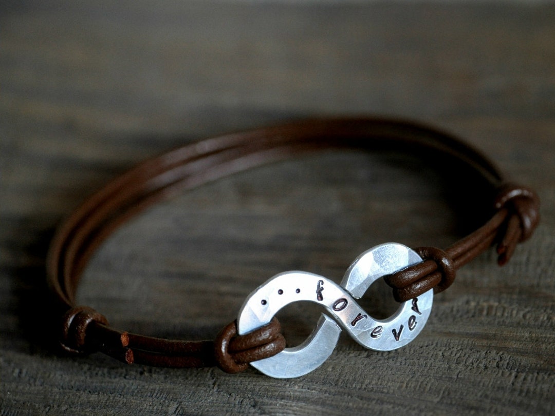 Personalized XL Infinity Bracelet - Large Infinity and Leather With ...