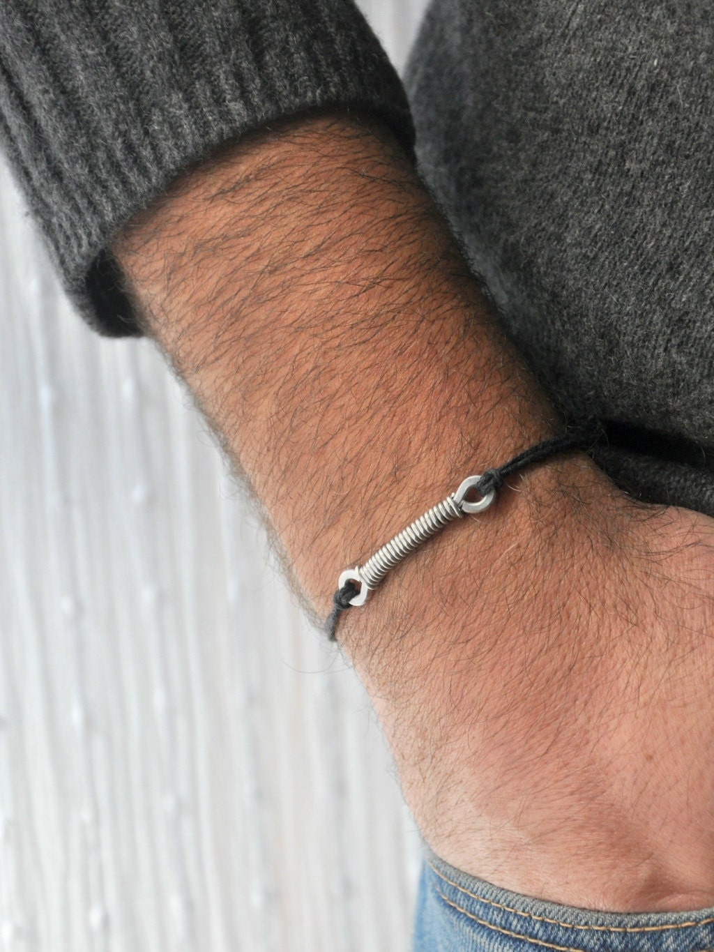For Him Bracelet - Aluminium Wire and Waxed Cotton - Men and Unisex ...