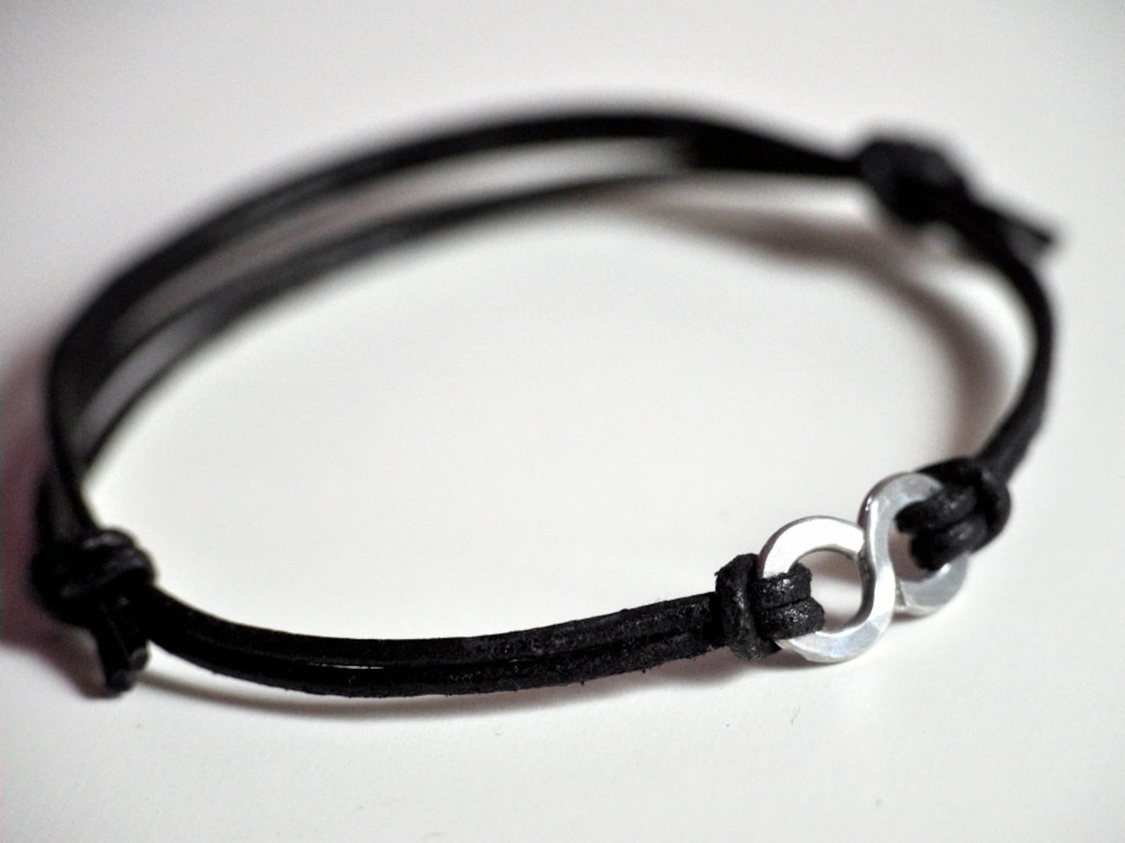 For Him Infinity Bracelet - Black Leather and Aluminium - Men and ...