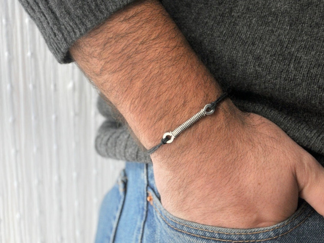 For Him Bracelet - Aluminium Wire and Waxed Cotton - Men and Unisex ...