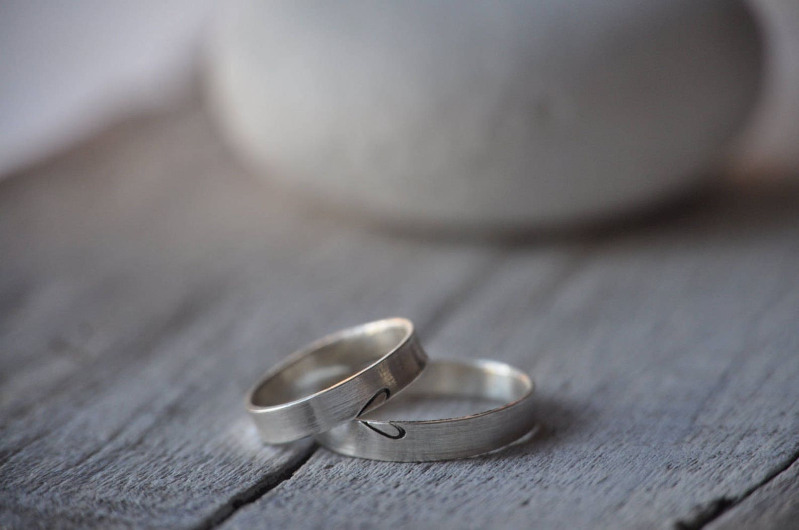 Heart Silver Wedding Bands 1.2mm thickness two half heart | Etsy