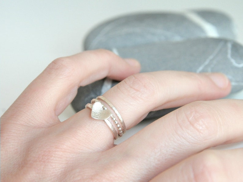 Stacking Rings Set of THREE Sterling Silver Heart - Etsy
