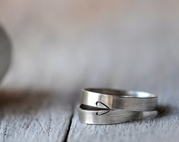 Heart Silver Lightweight Wedding Bands, Two Half Heart Rings ...