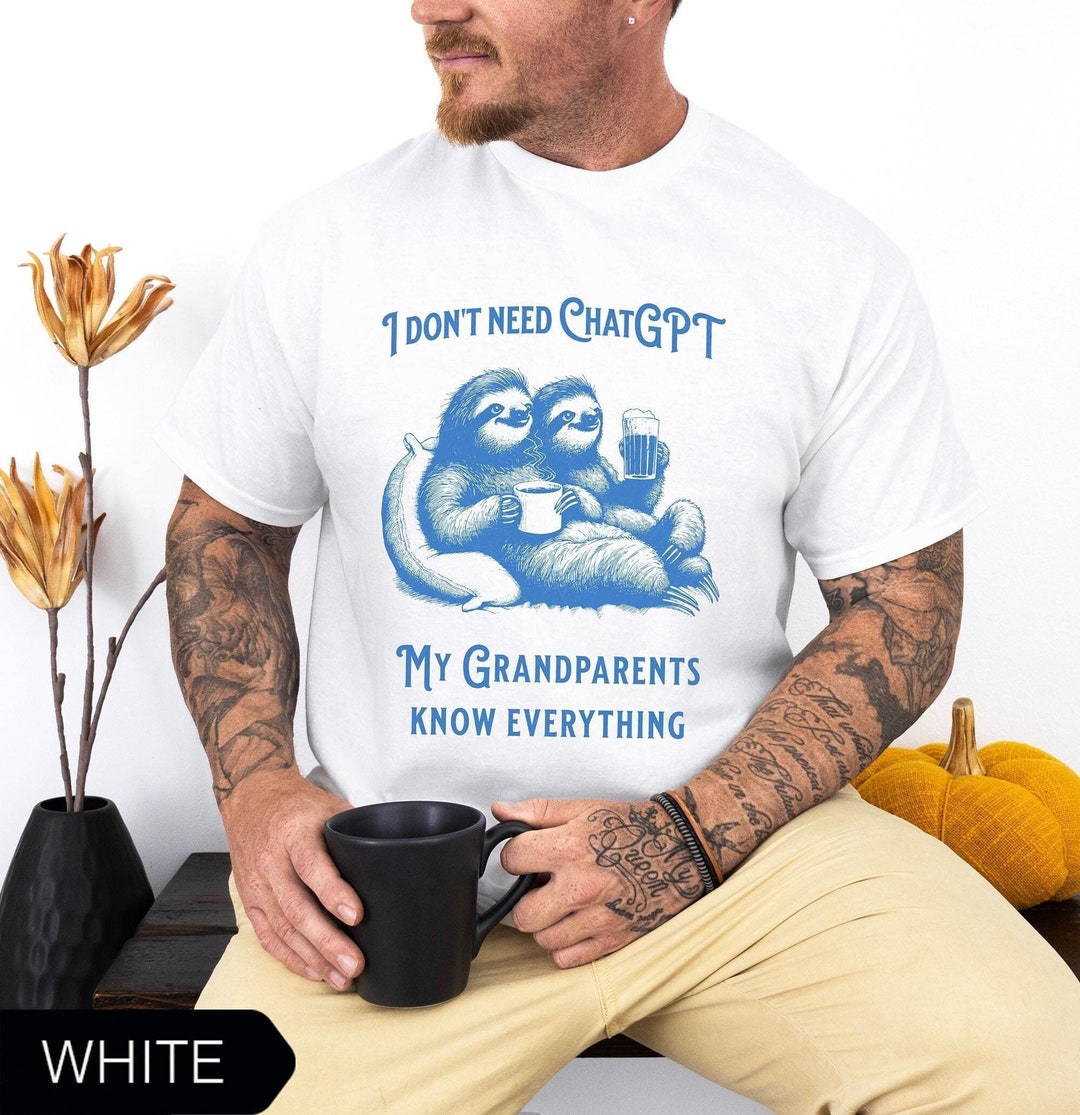 Funny Sloth Tee, Chatgpt Humor T-shirt, Retro Beer Lover Shirt, Coffee ...