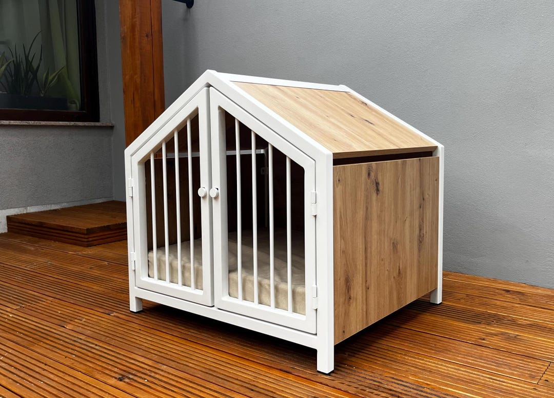 Stylish Dog Crate With Oak Wood and Free Cushion - Etsy