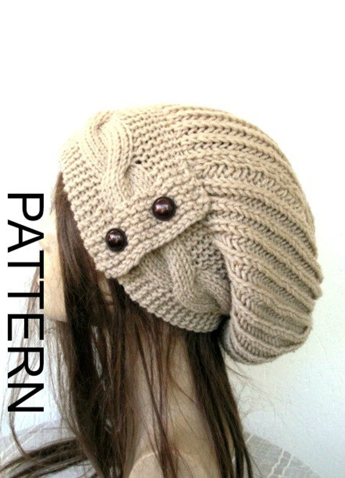 PDF Knitting Pattern Hat for Women Cable Knit Slouchy Beanie Pattern ...